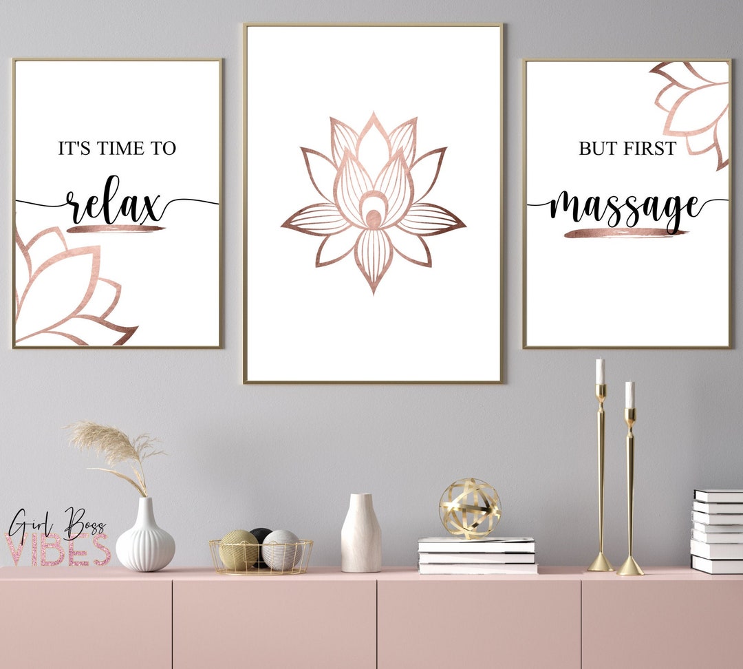Rose Gold Massage Printable Wall Art 3 Piece Set Spa Decor, Medical Spa ...