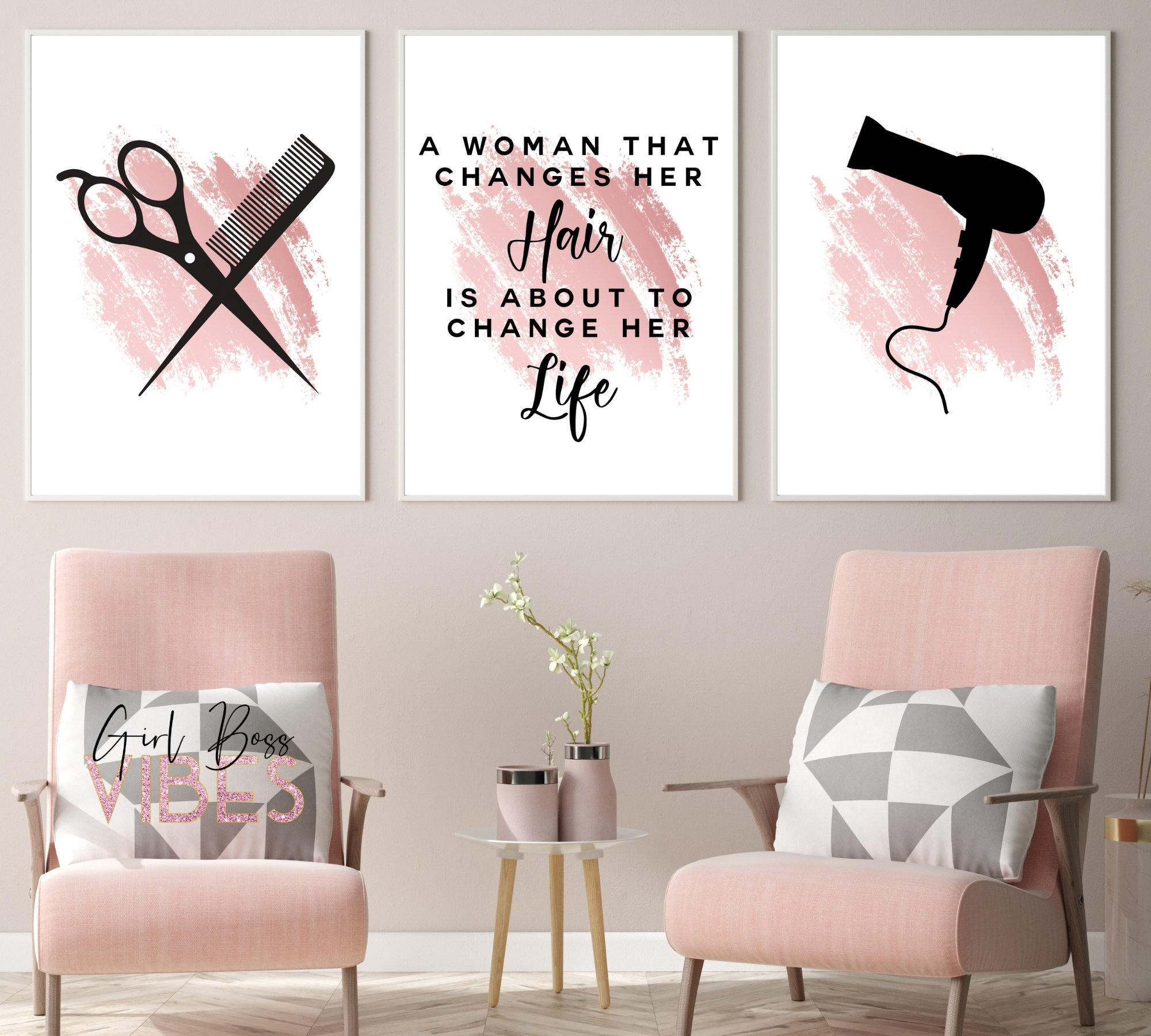 Blush Pink Hair Salon Decor 3 Piece Hair Quote Hairdressing | Etsy