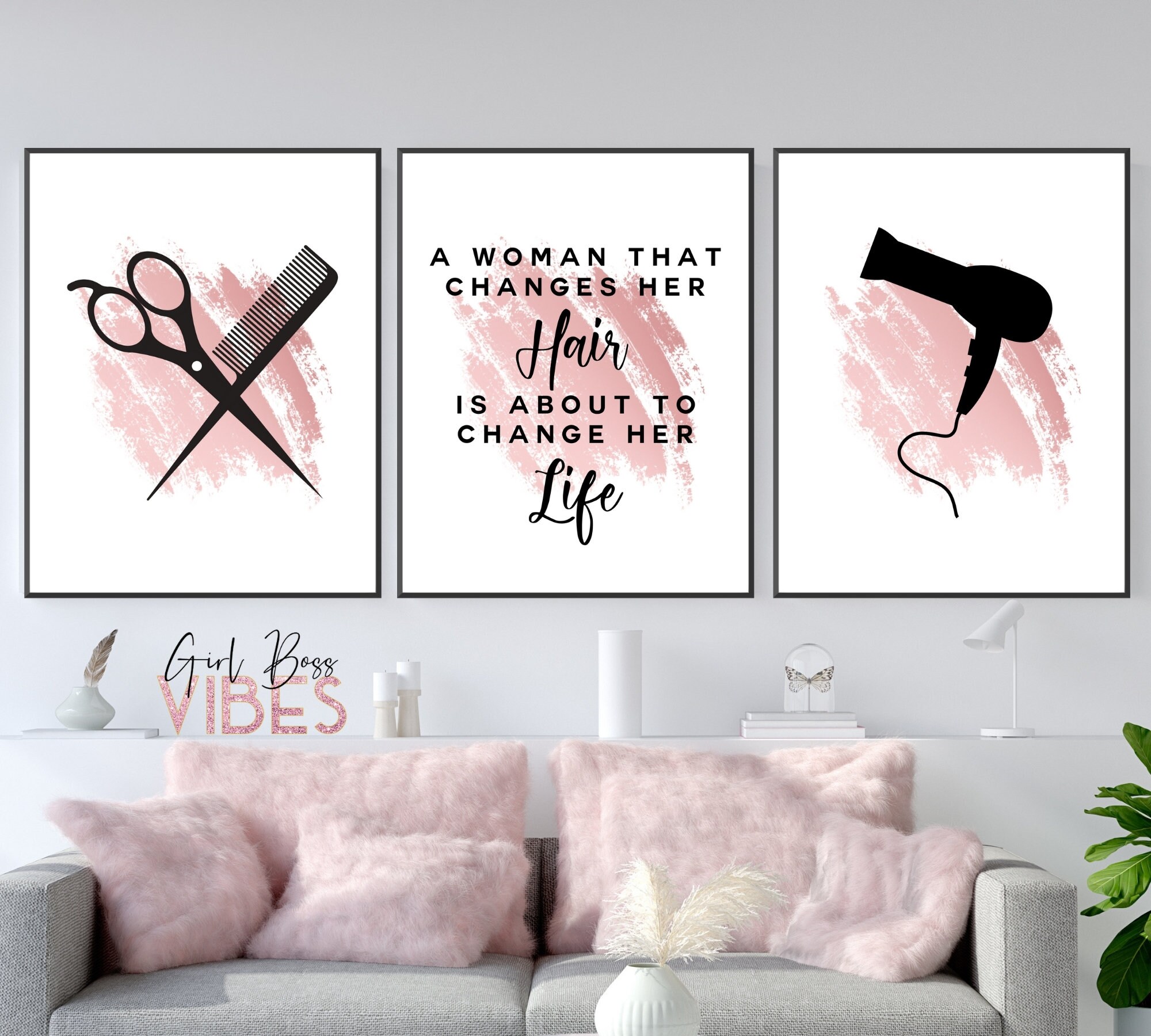 Blush Pink Hair Salon Decor 3 Piece Hair Quote Hairdressing | Etsy