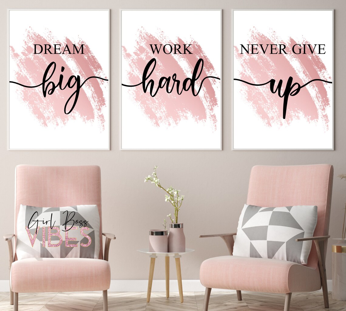 Blush Pink Work Hard Dream Big Never Give Up 3 Pc Set - Etsy Canada
