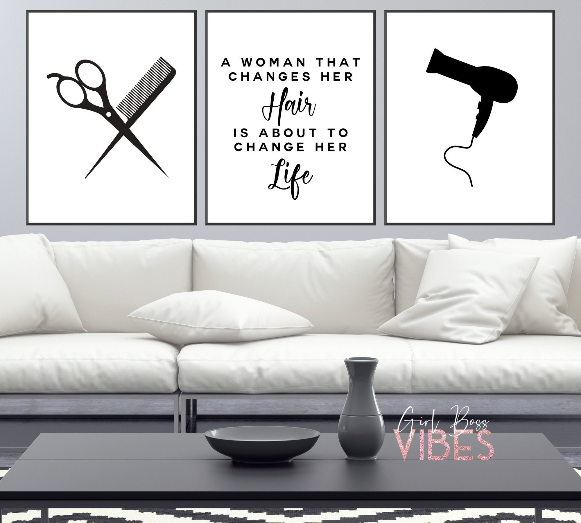 Hair salon wall art Hair salon decor set of 3 prints Hair salon wall ...