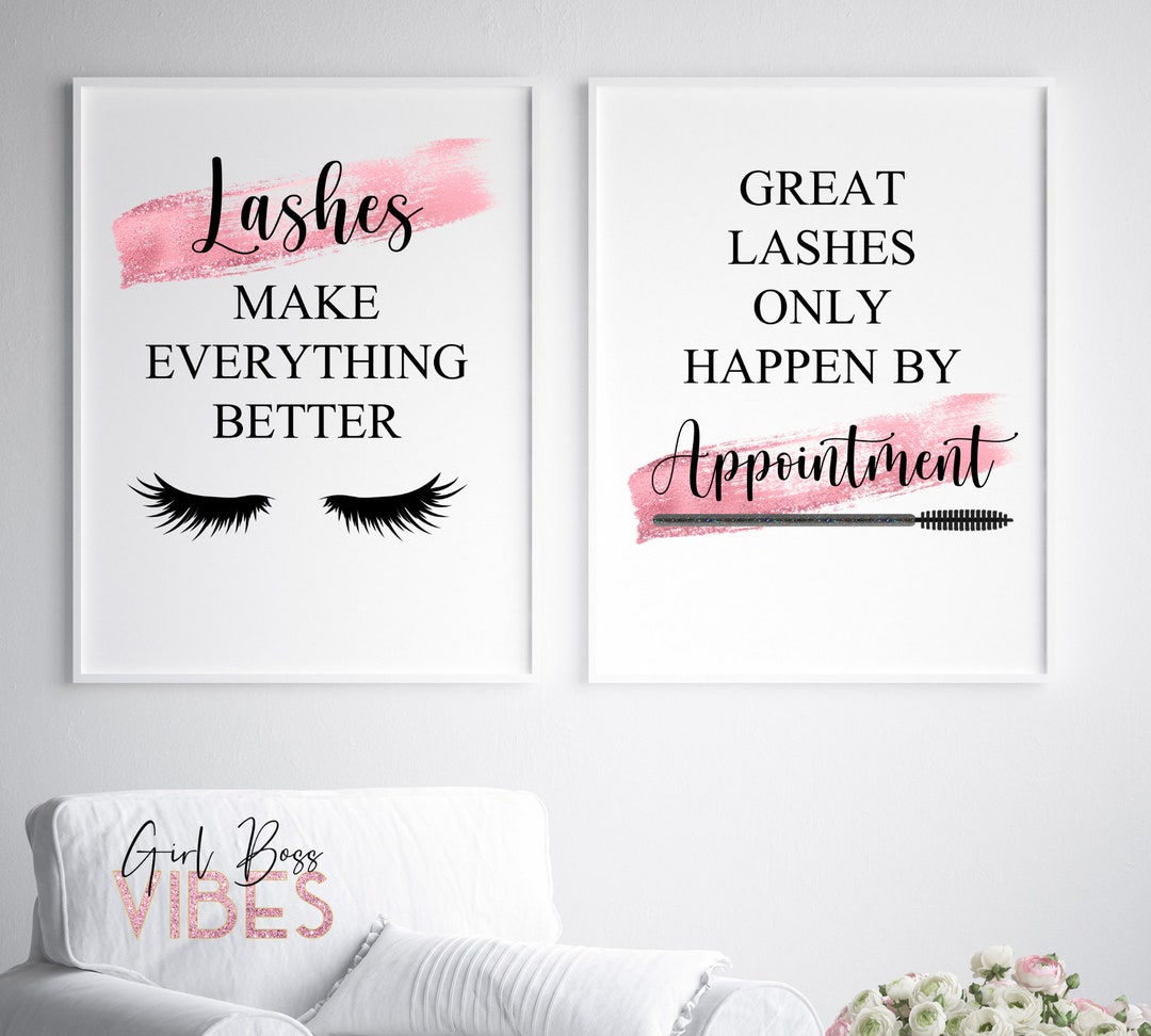 Rose Gold Lash Decor Set of 2, Eyelash Print, Makeup Wall Decor ...