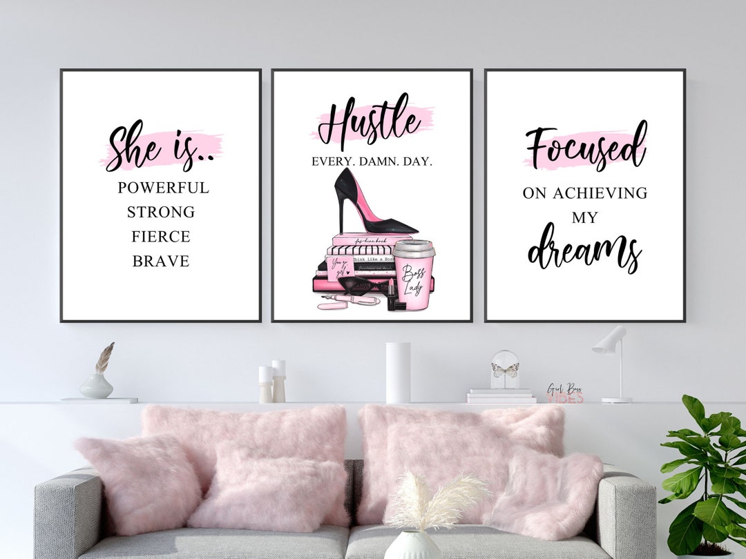 Hustle, 3 Pc Set Printable Wall Art, Pink Boss Lady Quotes, Boss Lady ...