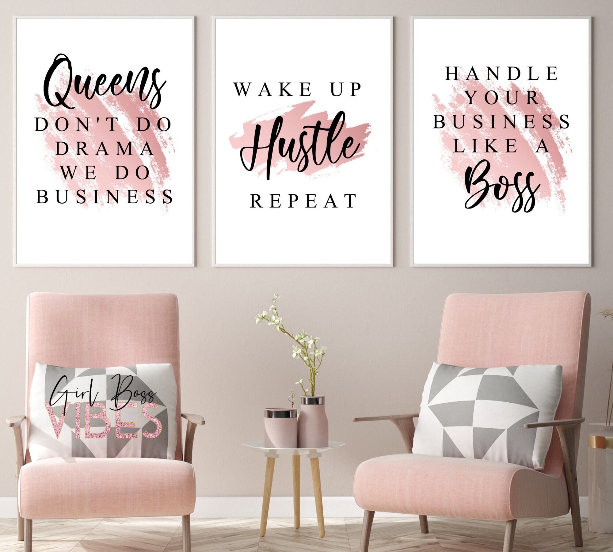 Blush Pink Queen Quotes 3pc Set Printable Wall Art Female - Etsy