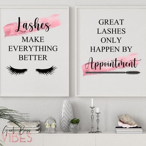Rose Gold Lash Decor Set of 2, Eyelash Print, Makeup Wall Decor ...