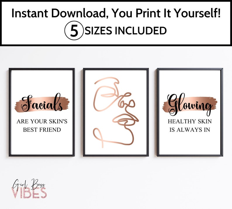 Rose Gold Facial Salon Signs Line Art Esthetician Décor - Etsy