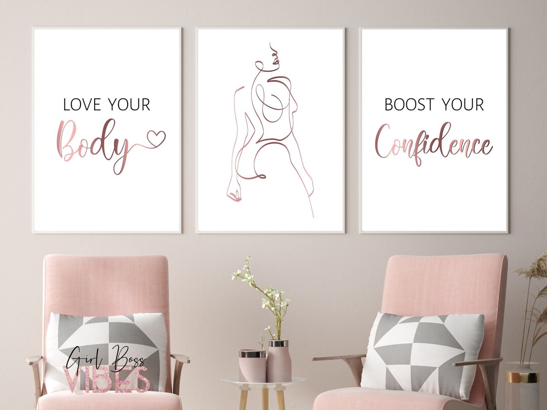 Rose Gold Body Contouring Line Art, 3 Piece Set Printable Art, Curvy ...
