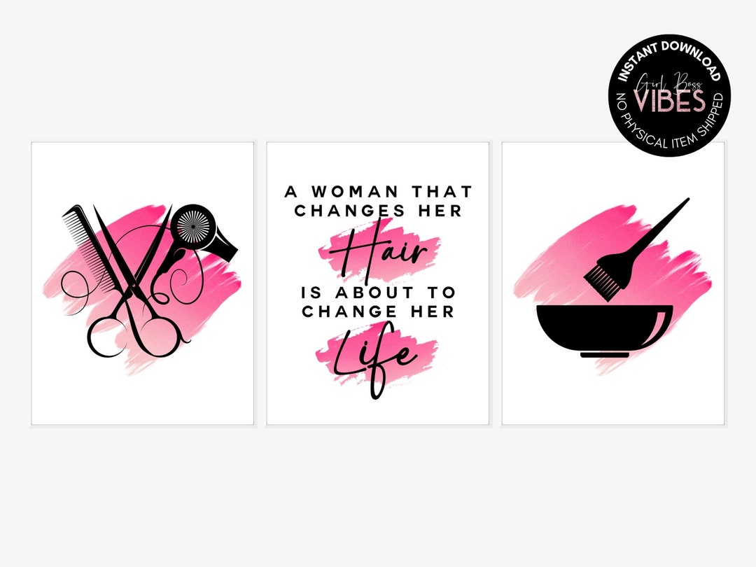 Pink Ombre Hair Salon Signs, 3 Piece Hair Quote, Hairdressing Scissors ...