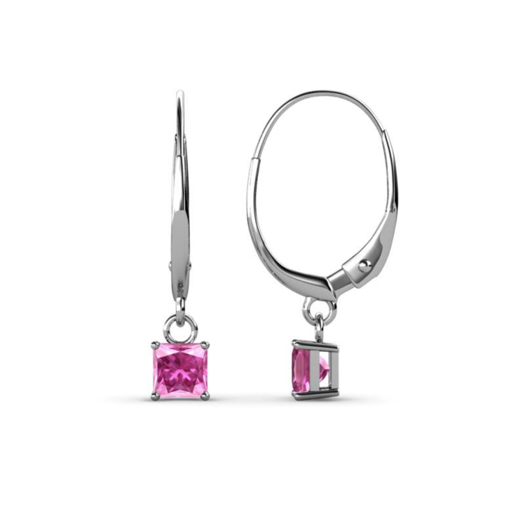 Princess Cut 4mm Pink Sapphire Four Prong Womens Solitaire Drop and ...
