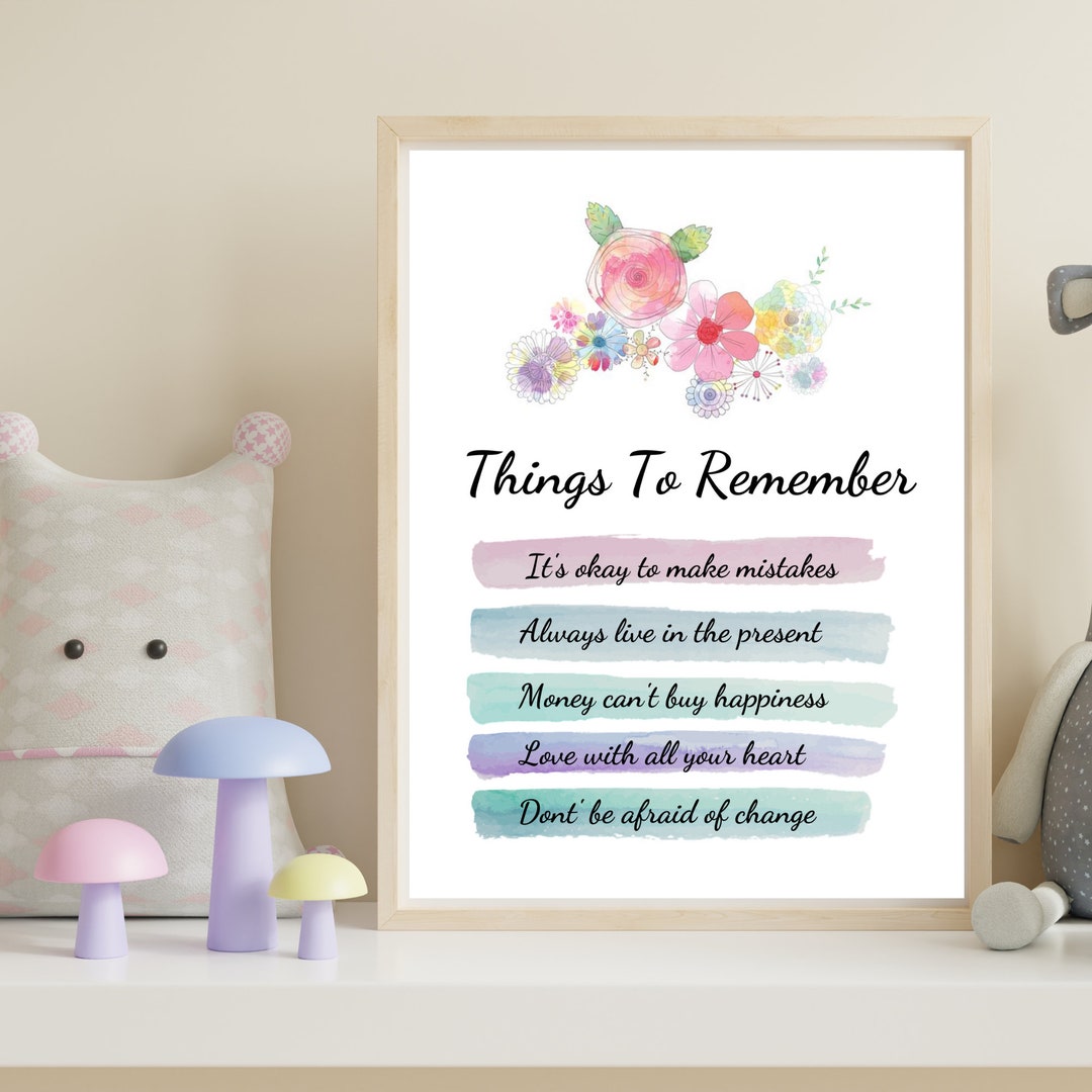 Things to Remember Printable Wall Art, Printable Wall Art, Digital ...