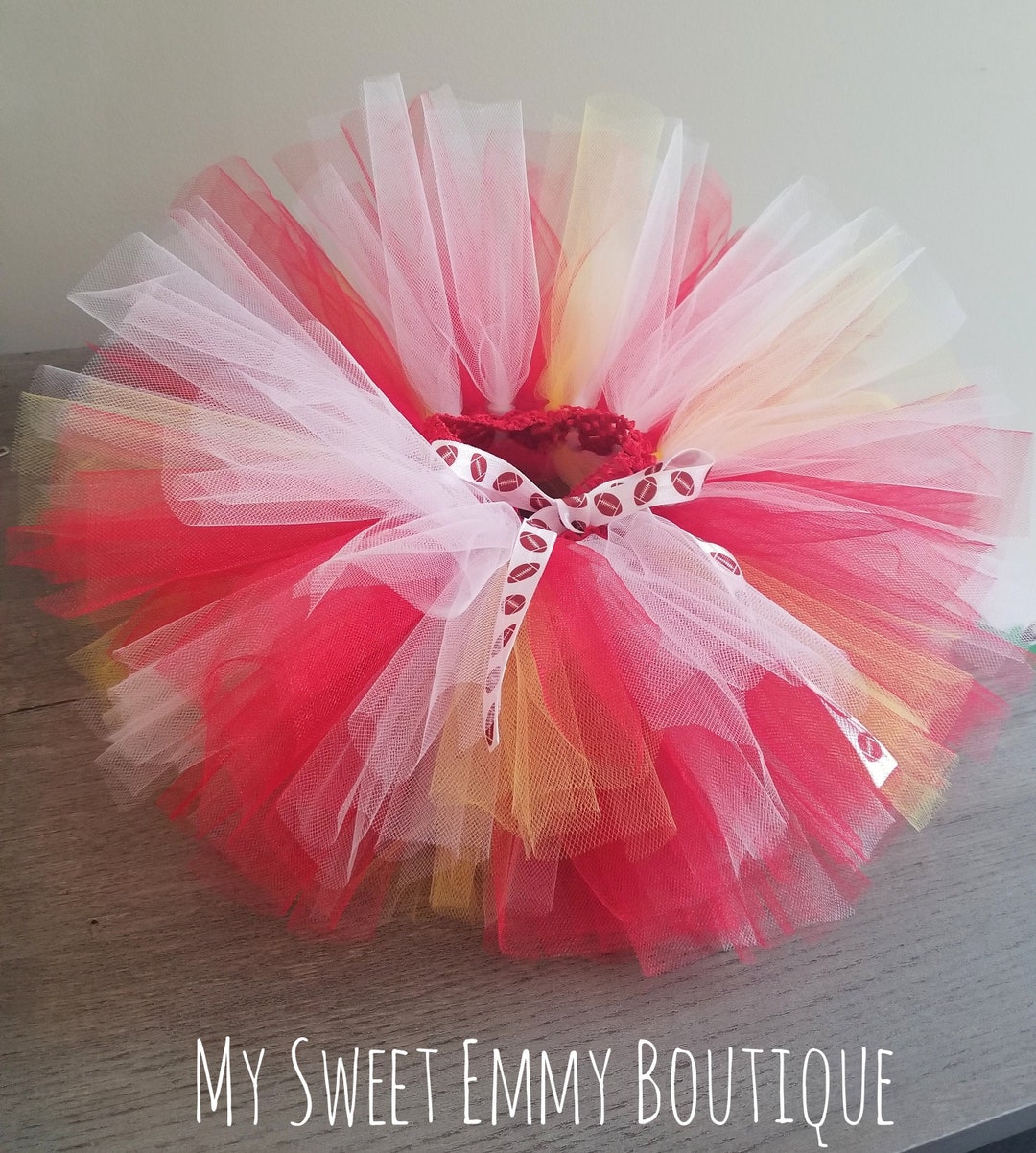 Red, White, and Yellow Baby Tutu, Crochet Band, Football Ribbon - Etsy
