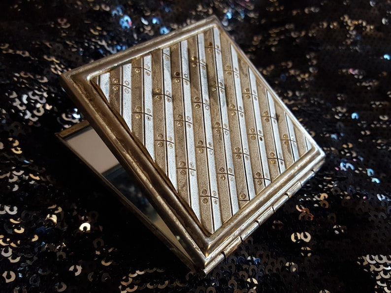 Vintage Makeup Mirror Compact Silver Tone Rhinestones 80s 90s Rock N ...