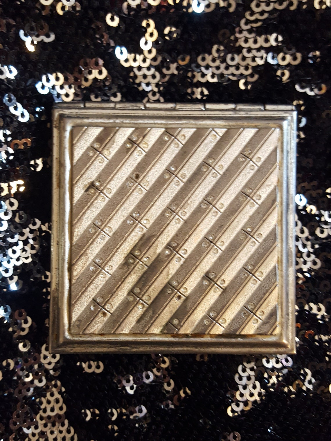 Vintage Makeup Mirror Compact Silver Tone Rhinestones 80s 90s Rock N ...