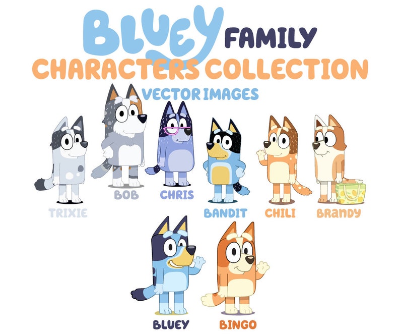 Bluey Family Character Collection Logo High Quality Vector - Etsy