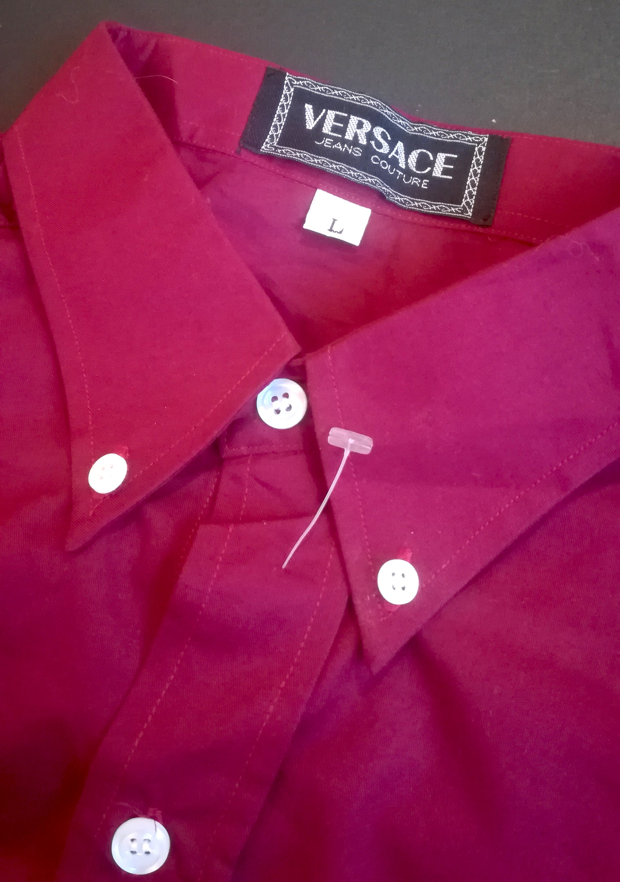 Dark/wine Red Vintage Versace Collared Button up Shirt. Large, Unisex ...
