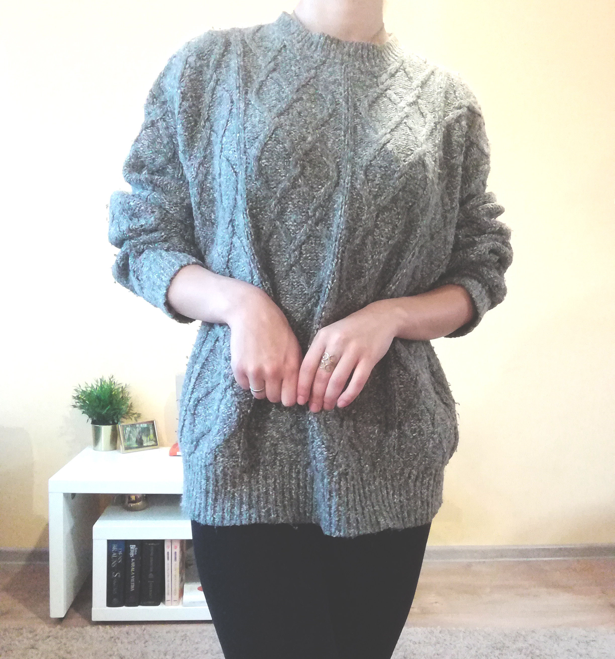 Light Gray Knitted Sweater. 3D Pattern, Relaxed Fit, Long Sleeves, Jack ...