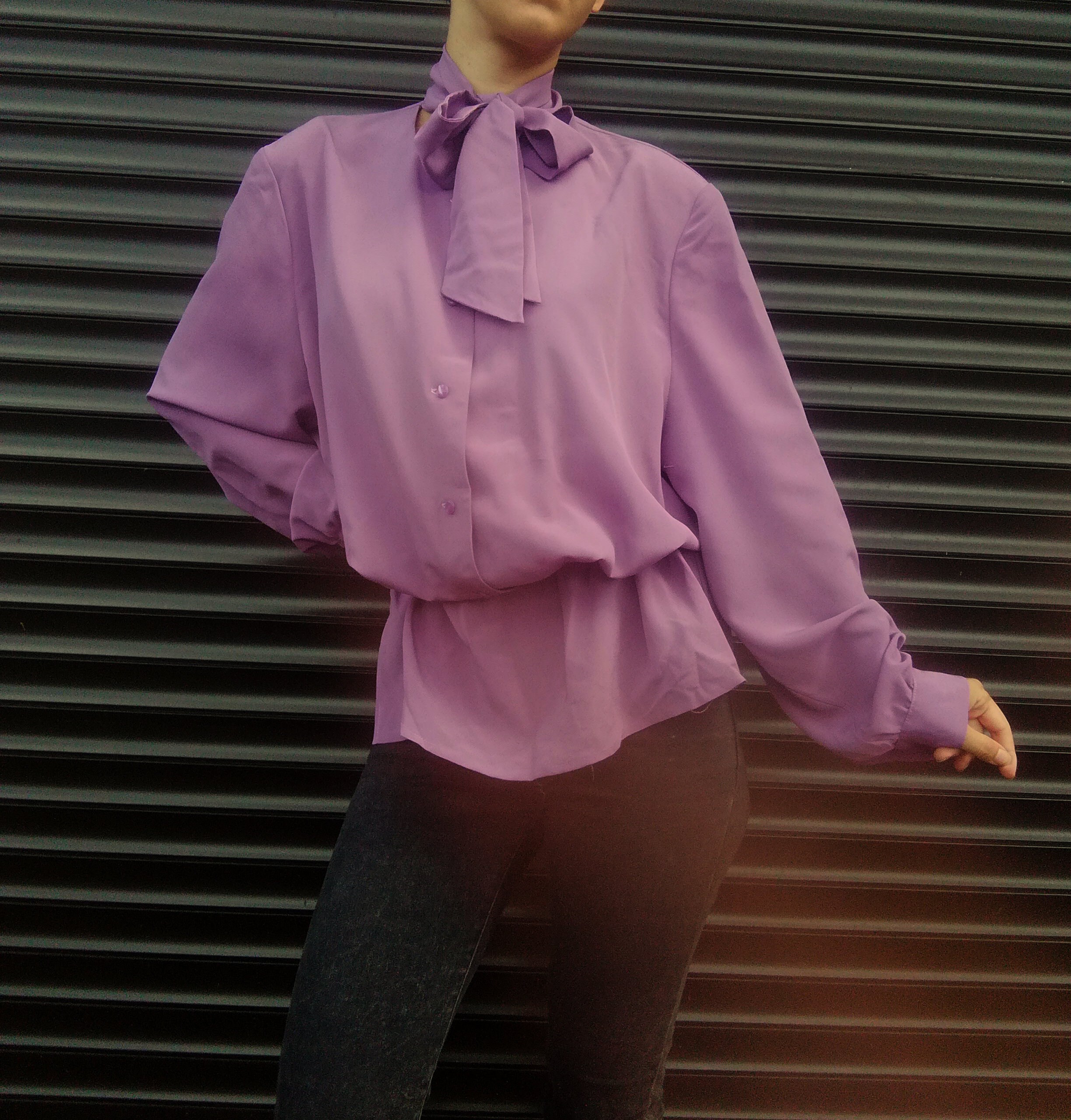 Purple Vintage 80s 90s Pussy-bow / Bow Tie Neck Blouse. | Etsy