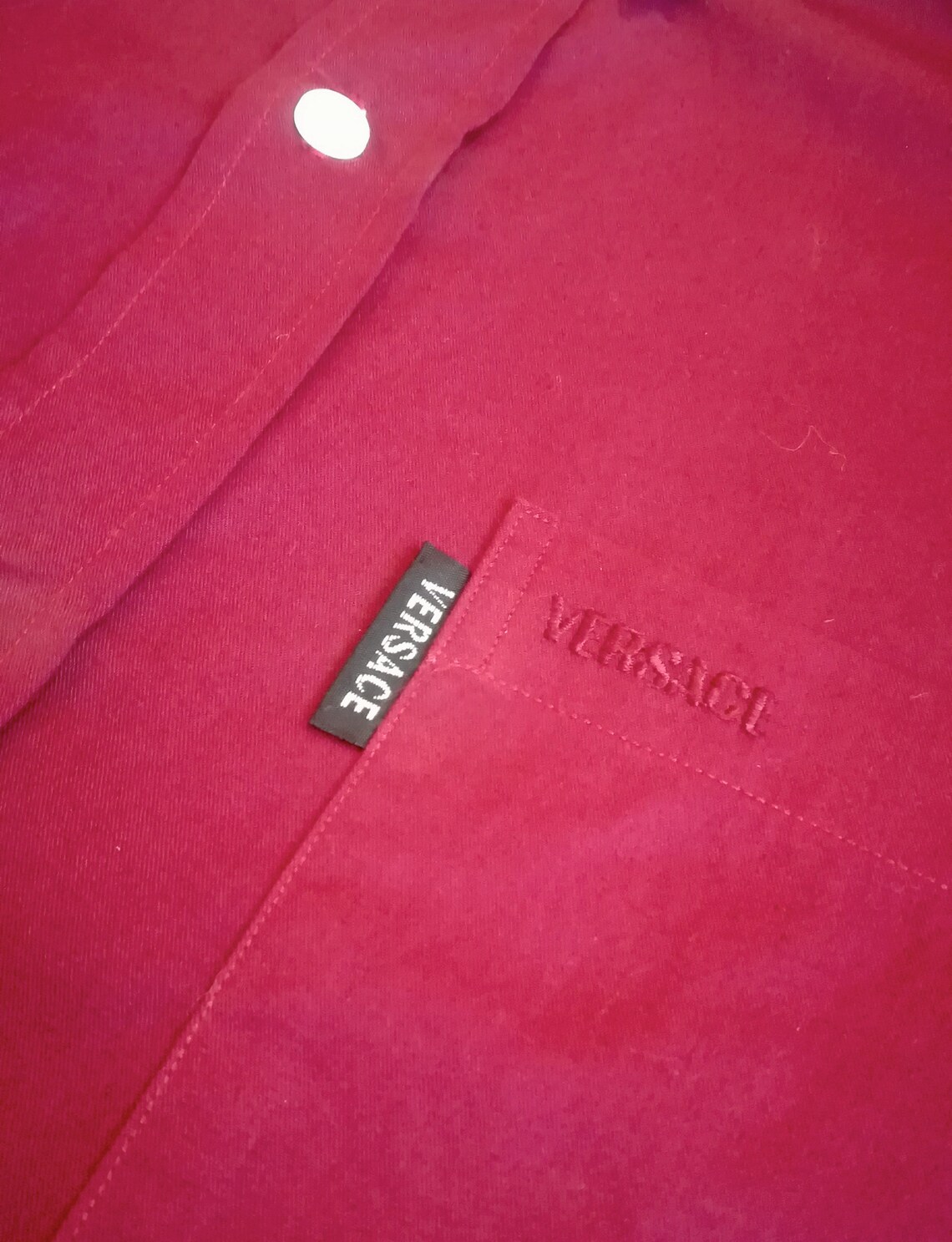 Dark/wine Red Vintage Versace Collared Button up Shirt. Large, Unisex ...