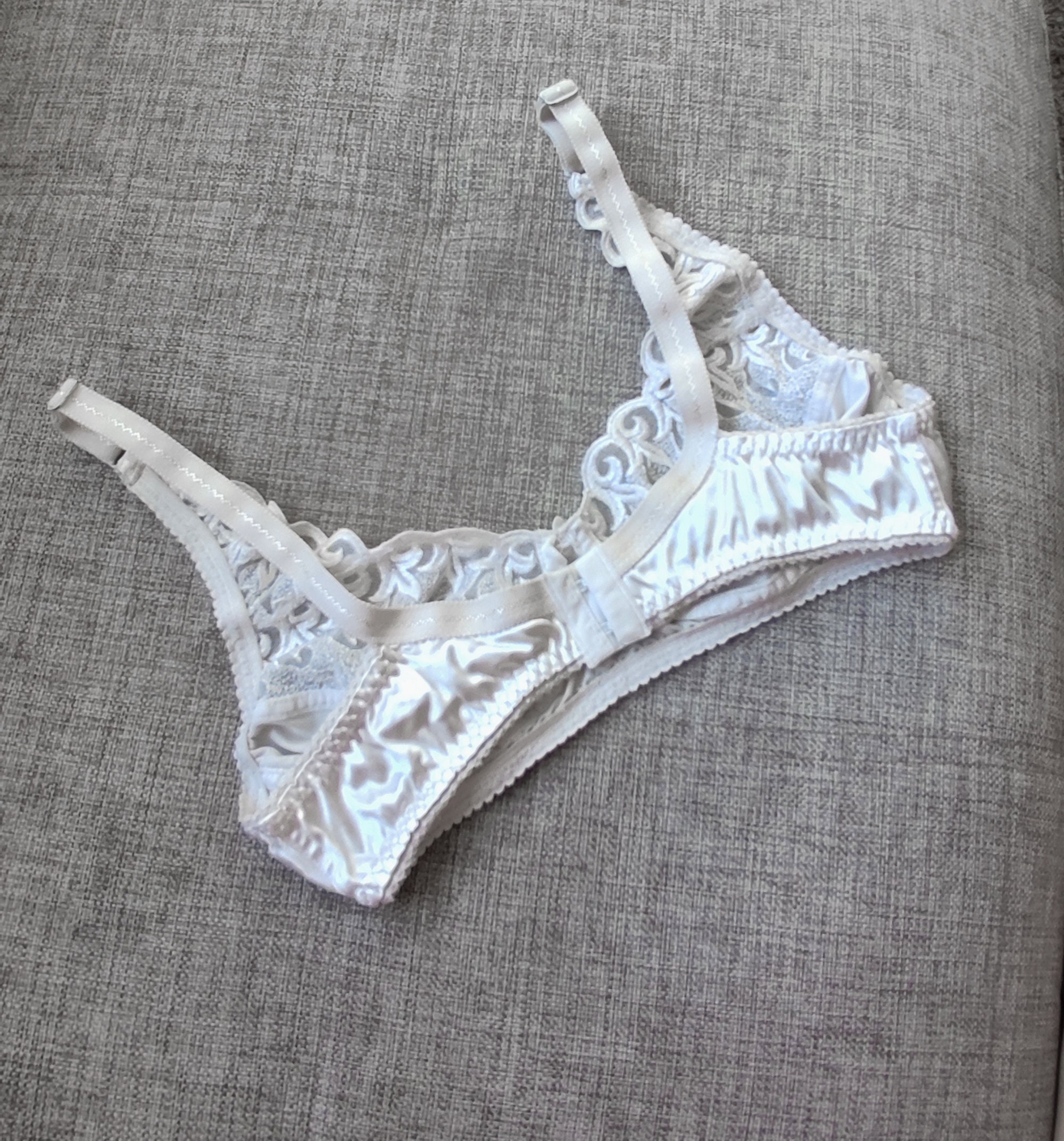 White Vintage 70s 80s Bullet Bra. Fine Embroidery, Satin, Sexy, Soviet ...