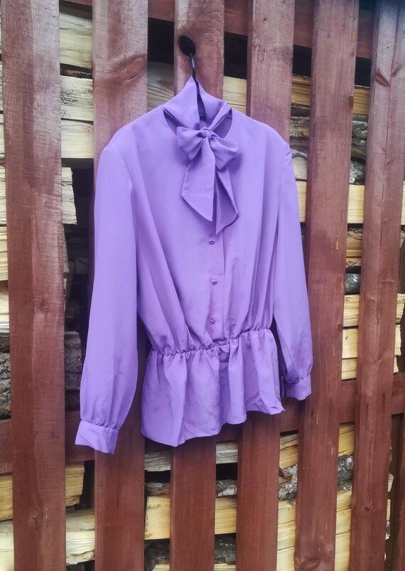 Purple Vintage 80s 90s Pussy-bow / Bow Tie Neck Blouse. | Etsy