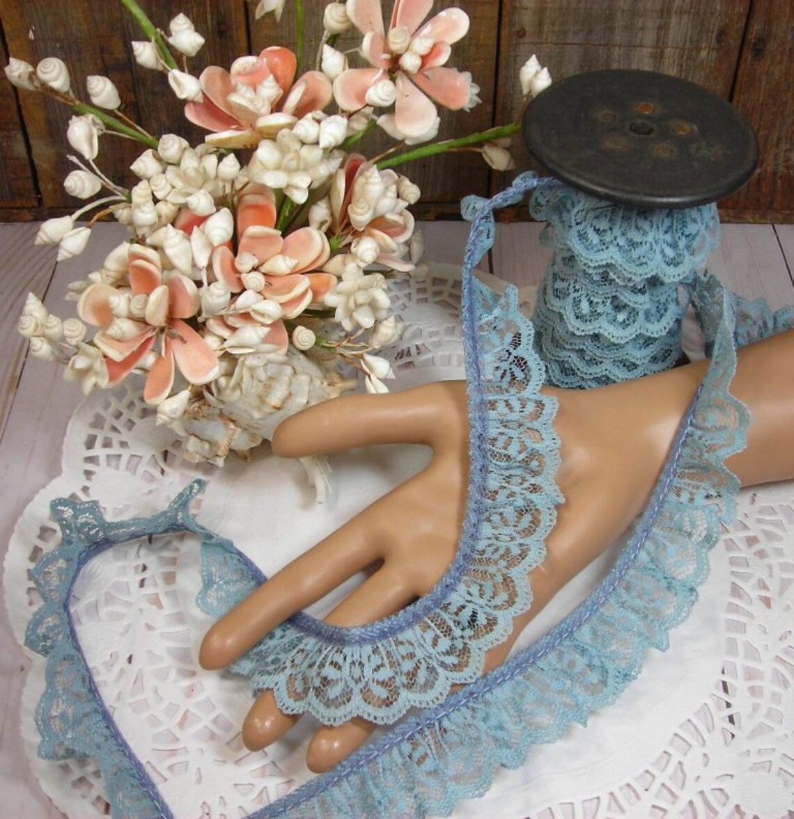 Vintage Lace Dusty Blue Ruffle Trim Sold by Yard Junk Journal - Etsy