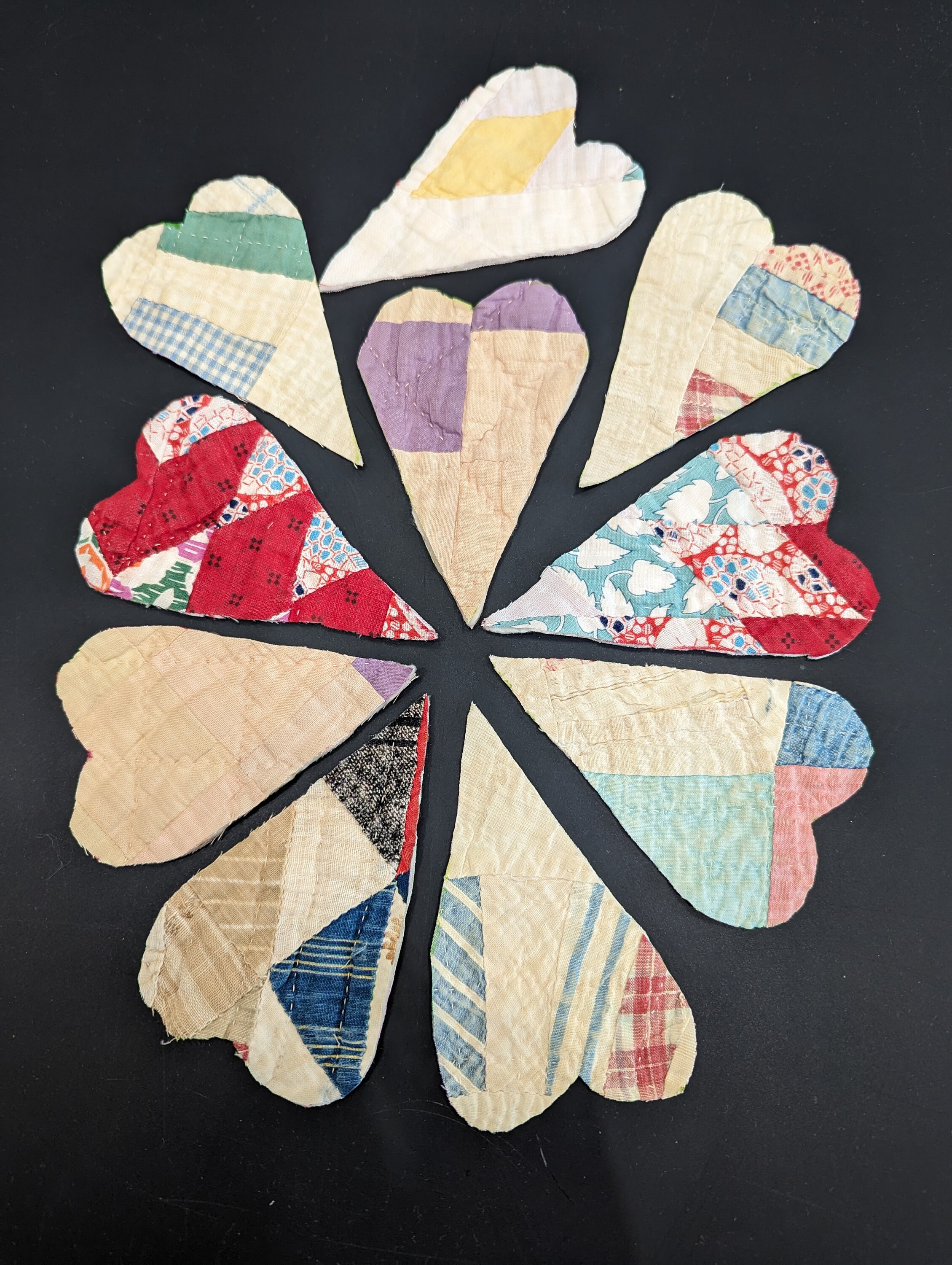 Vintage Quilt Heart Cutouts: Hand-stitched Fabric Embellishments, Set ...
