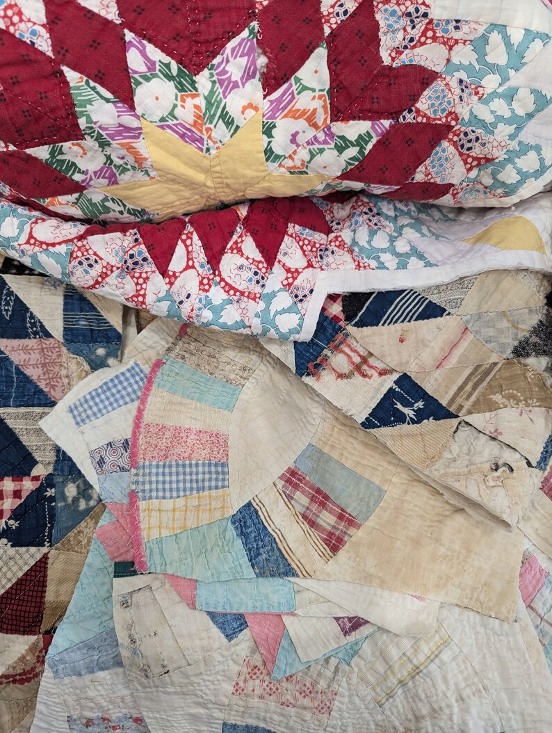 Vintage Quilt Heart Cutouts: Hand-stitched Fabric Embellishments, Set ...