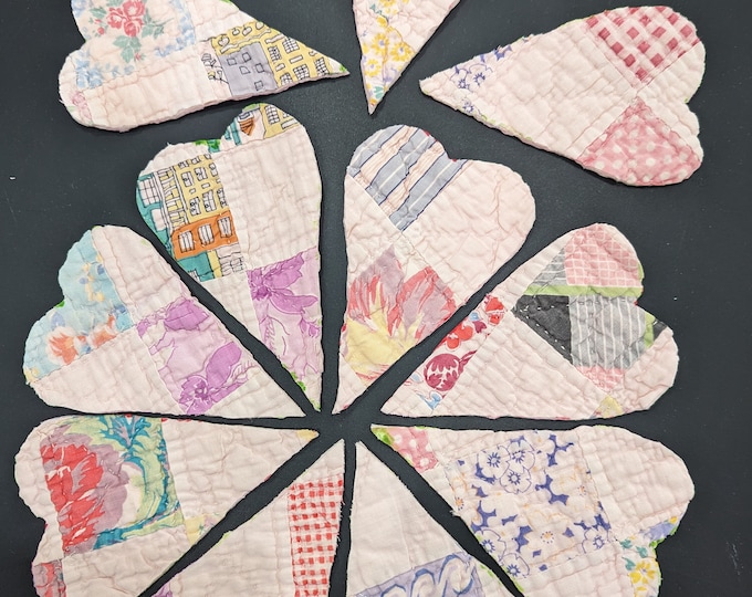 Vintage Quilt Heart Cutouts: Hand-stitched Fabric Embellishments, Set ...