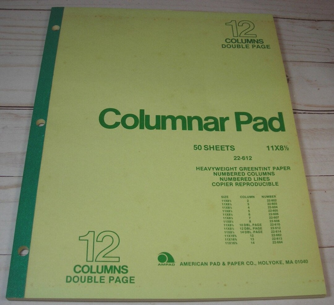 Vintage Paper Columnar Pad Green Tint 11x 8 1/2 50 Sheets Paper Junk ...