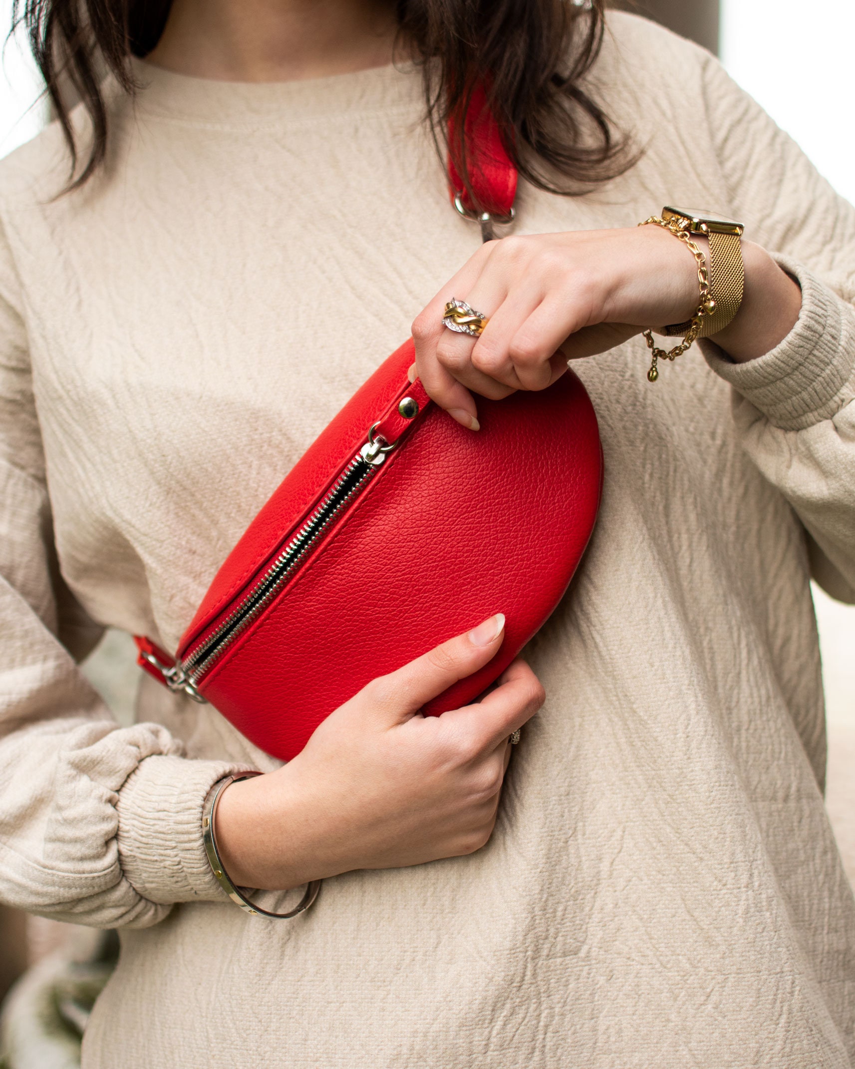 Red Fanny Pack Leather Small Bag Custom Fanny Pack for - Etsy UK