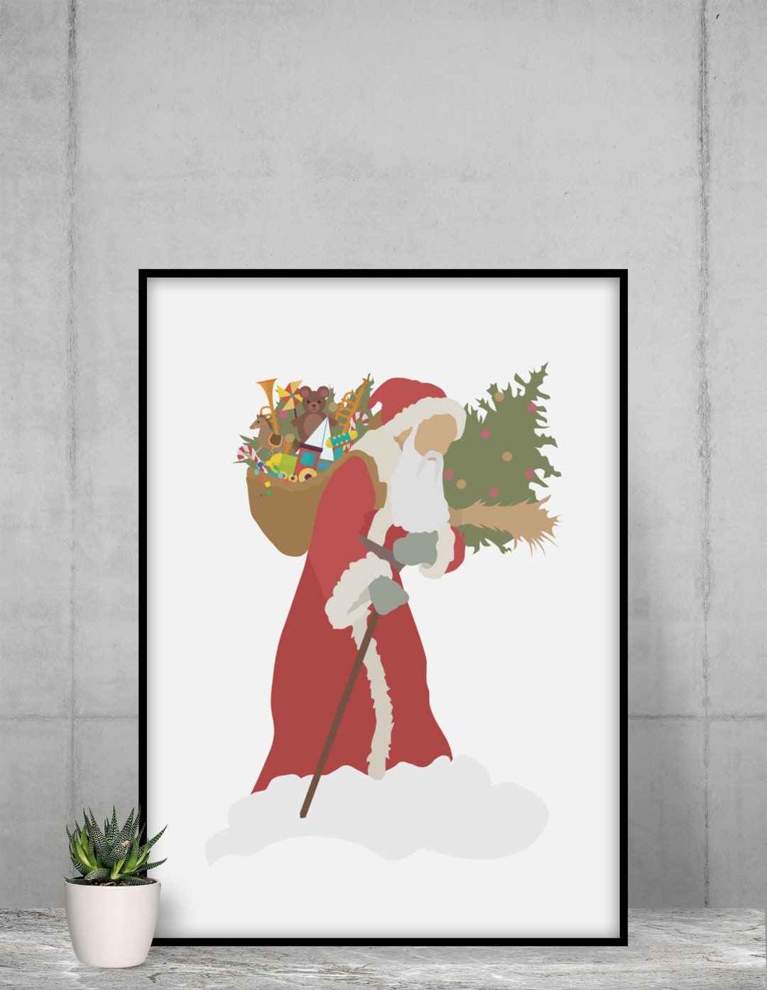 TRAVELING SANTA Minimalist Holiday Print Portrait Christmas Poster ...