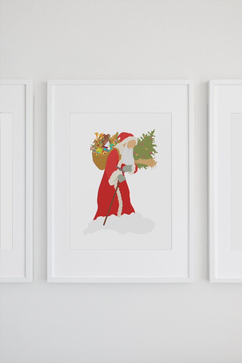 TRAVELING SANTA | Minimalist Holiday Print | Portrait | Christmas ...