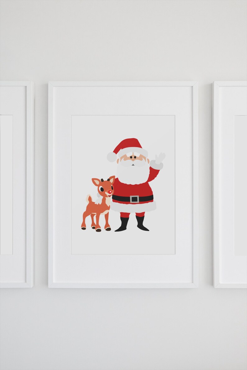 SANTA & RUDOLPH | Minimalist Holiday Print | Portrait | Christmas ...
