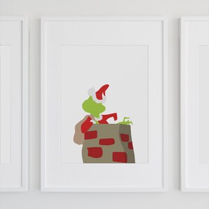 GRINCH IN CHIMNEY | Minimalist Holiday Print | Portrait | Christmas ...