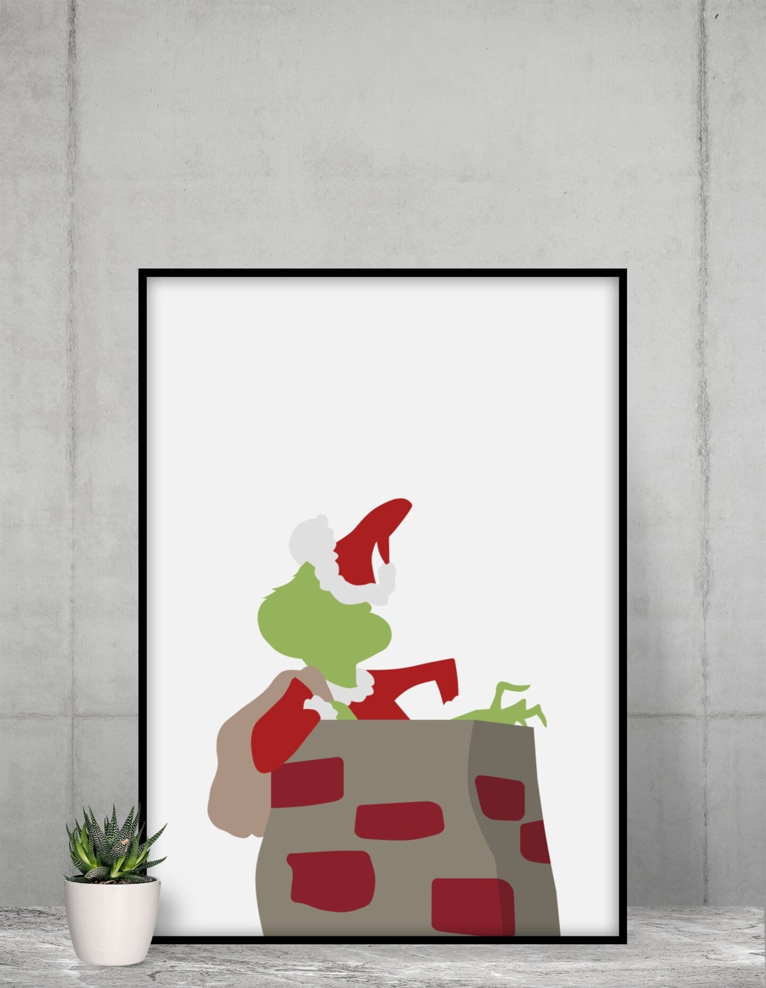 GRINCH IN CHIMNEY Minimalist Holiday Print Portrait Christmas Poster ...