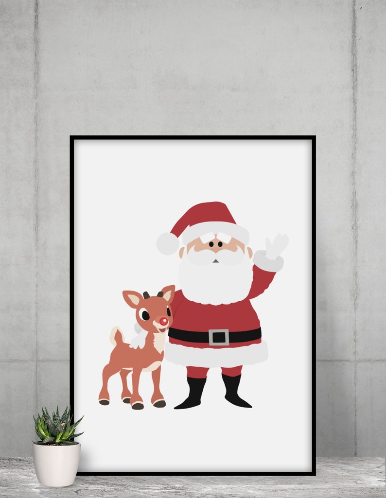 SANTA & RUDOLPH | Minimalist Holiday Print | Portrait | Christmas ...