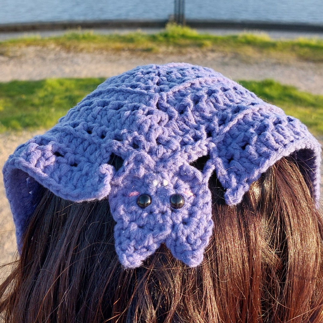 Kawaii Bat Pattern for Crochet Hair Bandana - Cute Spooky Spoopy ...