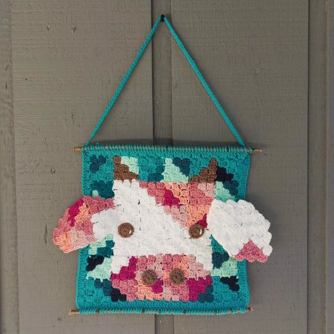 Strawberry Cow Crochet Pattern Wall Hanging Granny Square Tote Bag ...