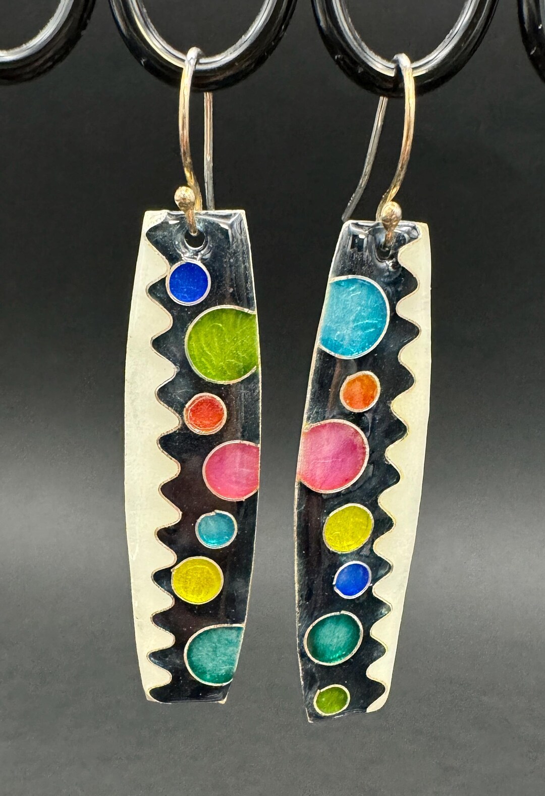Cloisonne Transparent Enamel Polka Dot Earrings on Fine Silver ...