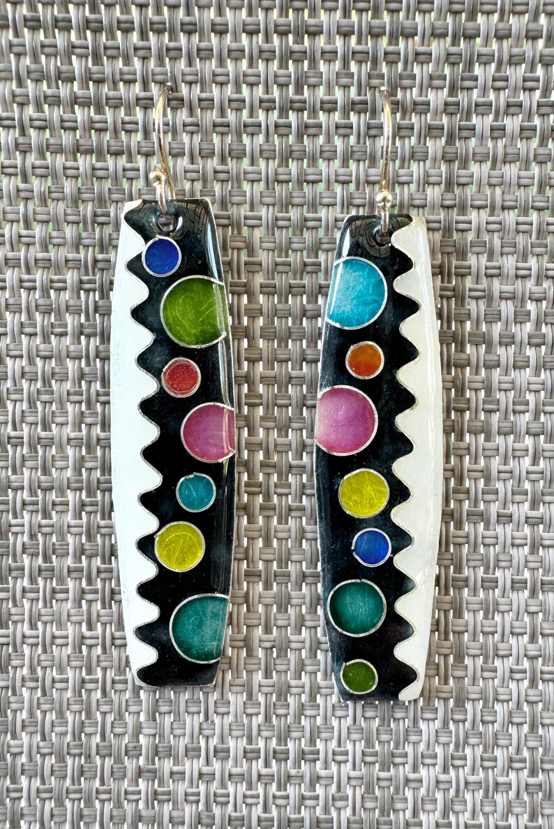 Cloisonne Transparent Enamel Polka Dot Earrings on Fine Silver ...