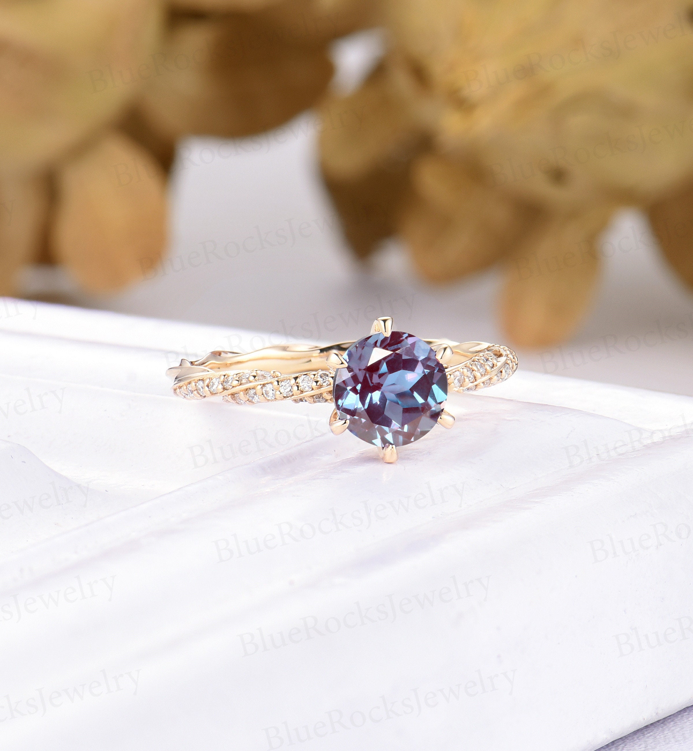 Vintage Lab Alexandrite Engagement Ring Art Deco Ring Rose - Etsy