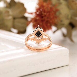 Vintage Black Onyx Engagement Ring Set, Rhombus Shaped Art Deco Ring ...