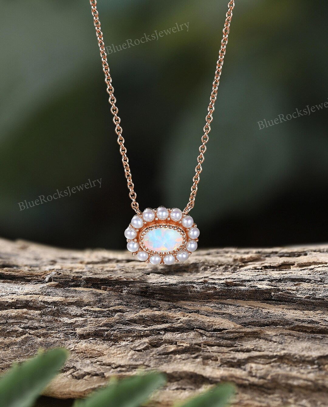 Unique Opal Necklace,vintage Pearl Halo Necklace,delicate Rose Gold ...