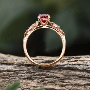 Leaf Ruby Engagement Ring Vintage Pear Cut Branch Ring Rose - Etsy