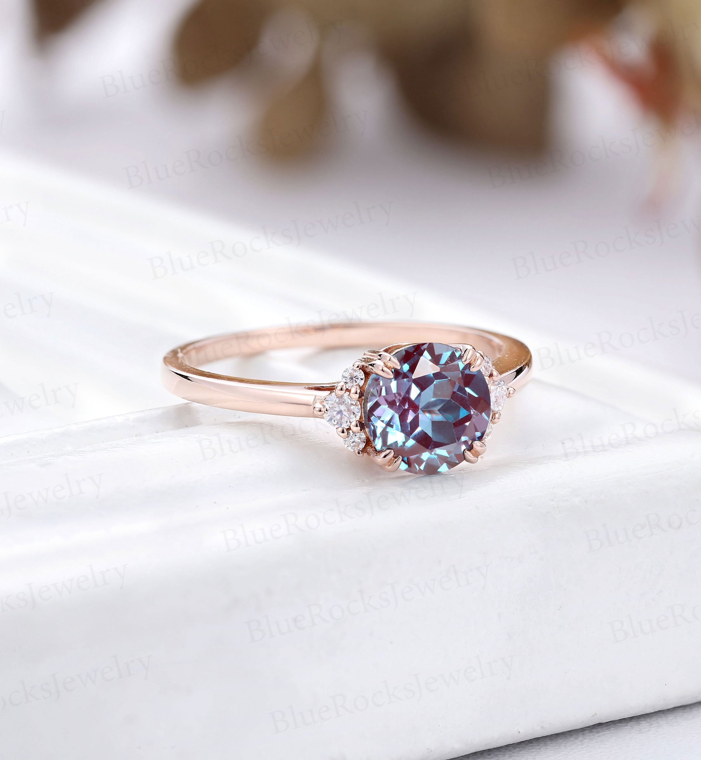 Vintage Lab Alexandrite Engagement Ring art deco ring Rose | Etsy