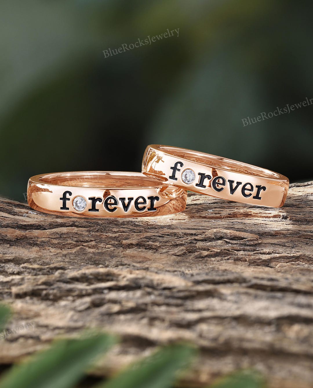Unique Couple Rings Set,round Moissanite Matching Band,his and Her Ring,rose Gold Forever ...