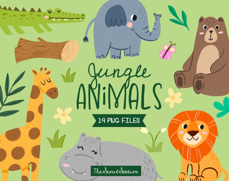Jungle Animals - PNG - Lion - Elephant - Leaves - Animal Art- Premium ...