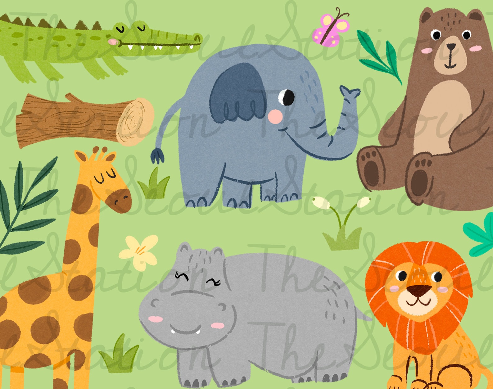 Jungle Animals - PNG - Lion - Elephant - Leaves - Animal Art- Premium ...