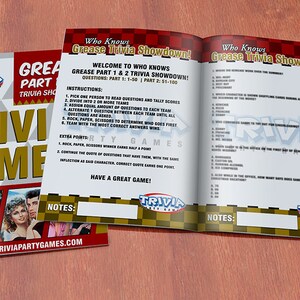 Grease Part 1 & 2 Trivia Party Game - Etsy