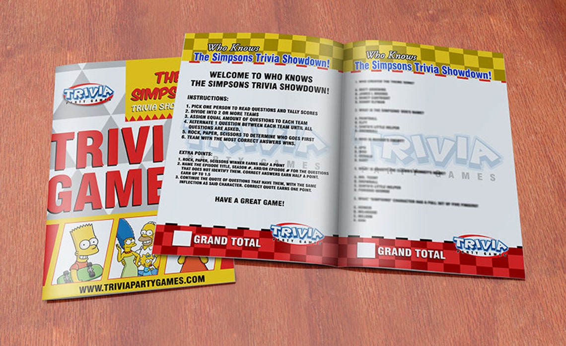 The Simpsons Trivia Party Game - Etsy